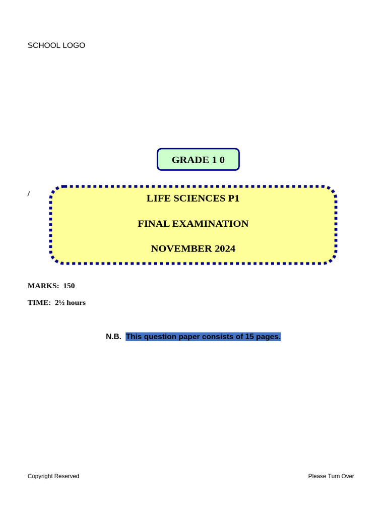 Grade 10 Life Sciences Exam Paper 2024 Pdf Tissue Biology Cancer