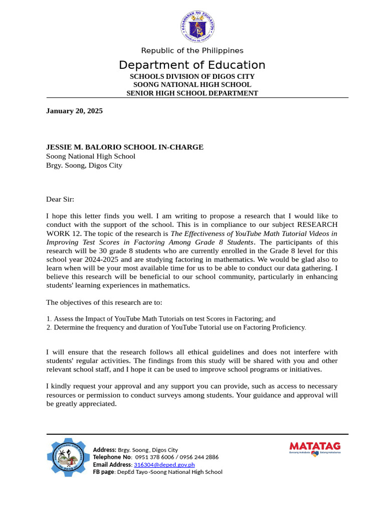 Letter For RESEARCH Work | PDF