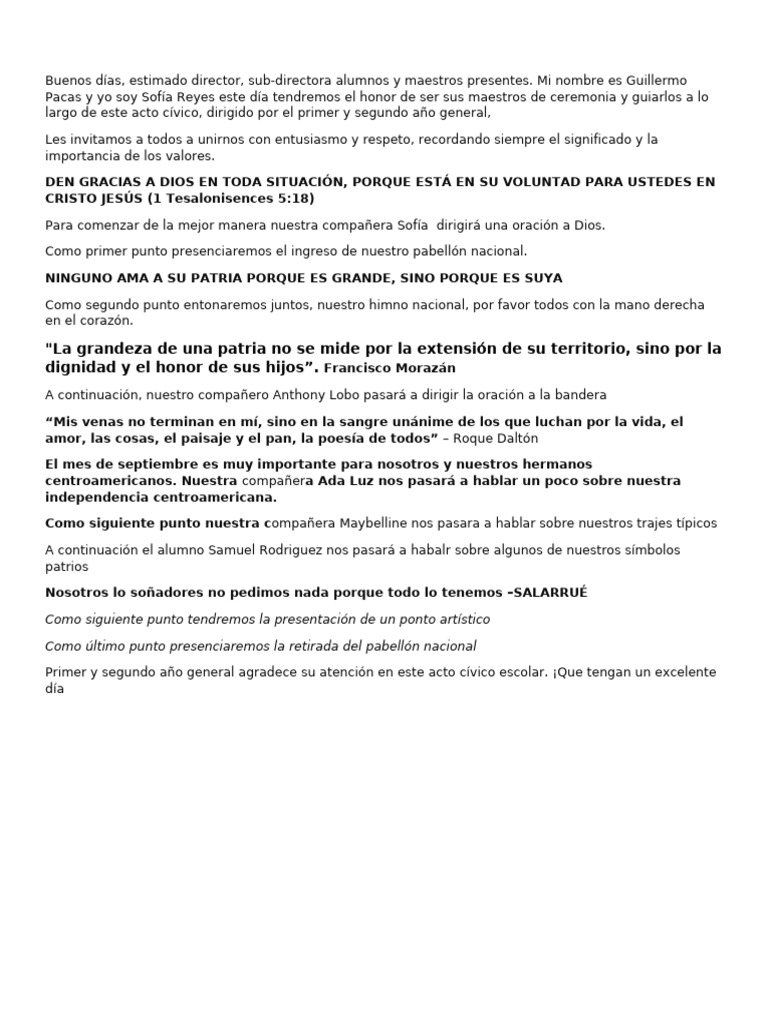 Acto Cívico Escolar: Celebrando Valores y Patria | PDF