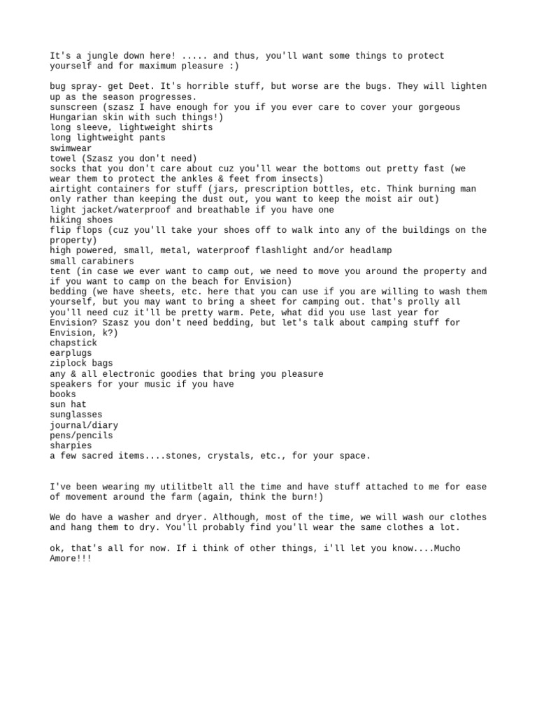 Heidi Costa Pack List | PDF