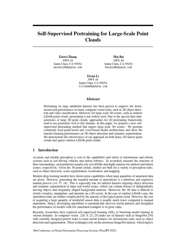 NeurIPS 2022 Self Supervised Pretraining For Large Scale Point Clouds Paper Conference | PDF ...