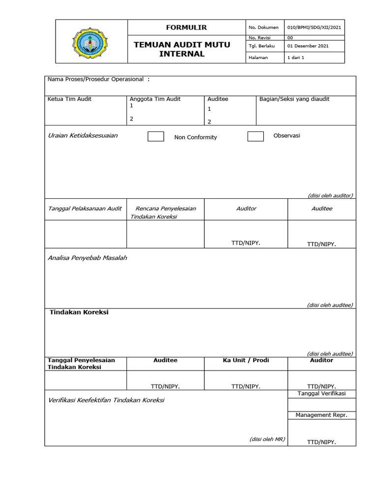 FRM DM BPMI 008 3d - Form - Temuan - AMI | PDF