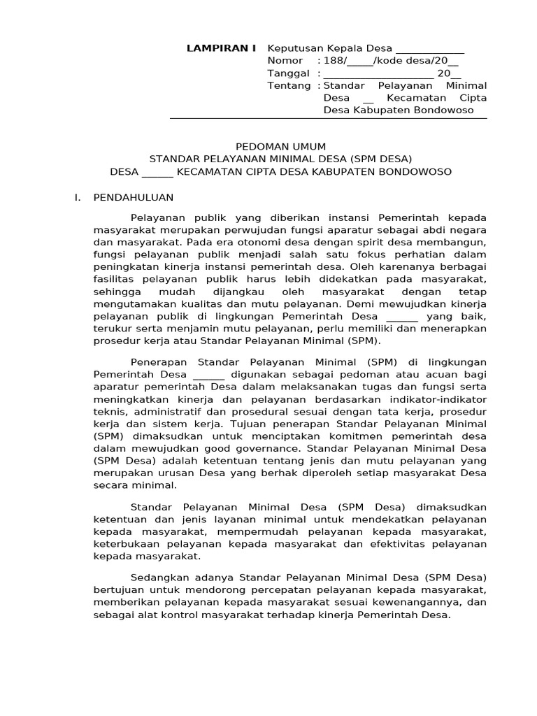 Lampiran 1 - SK SPM Desa (WWW - Ciptadesa.com) | PDF