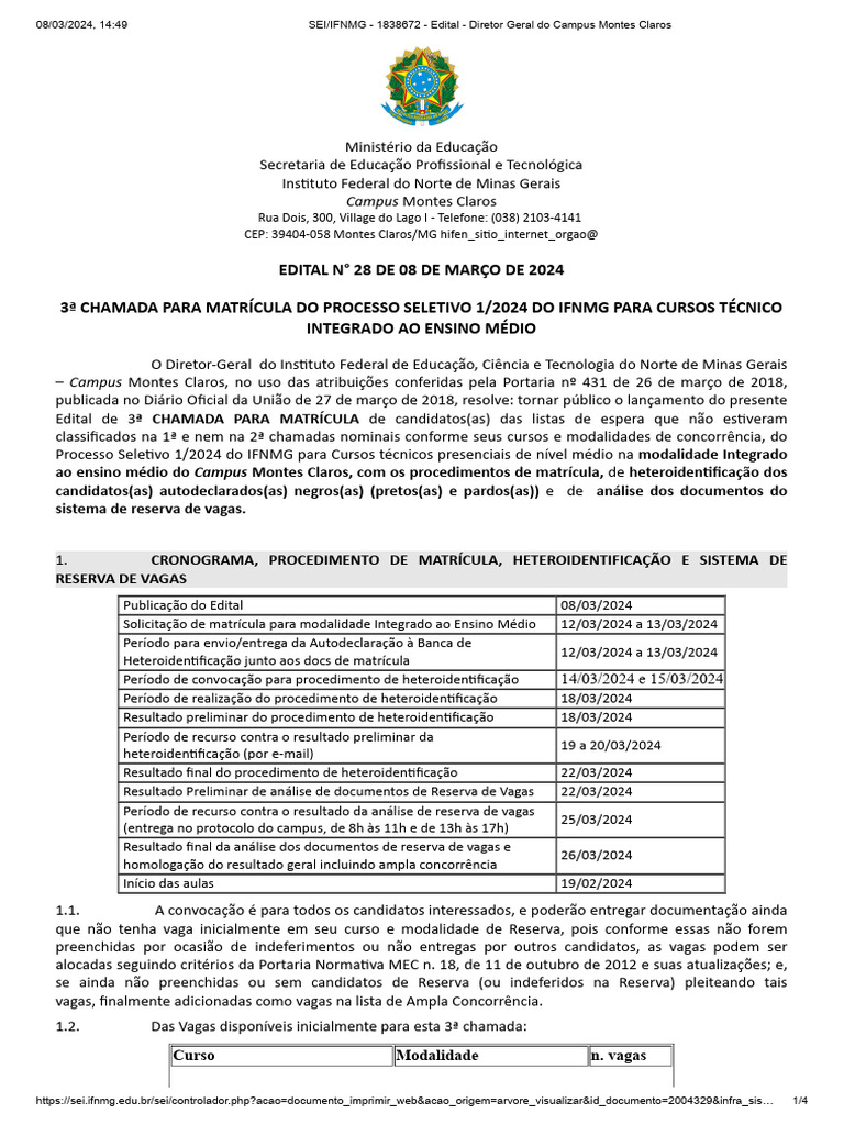 3 Chamada Do Integrado - Chamada Geral | PDF