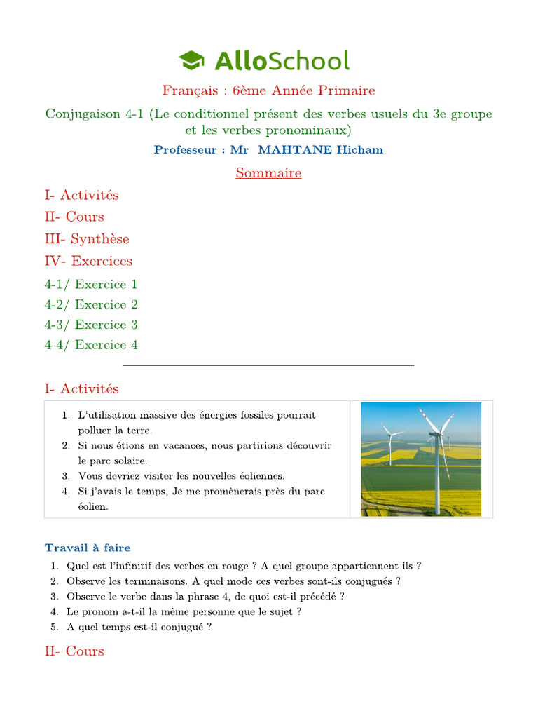 Conjugaison 4 1 Le Conditionnel Present Des Verbes Usuels Du 3e Groupe ...