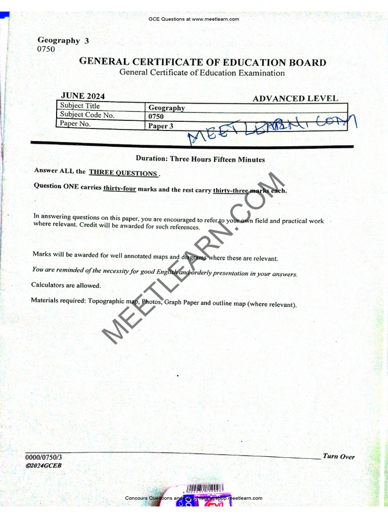 GCE A Level 2024 MeetLearn Geography Paper 3-2 | PDF