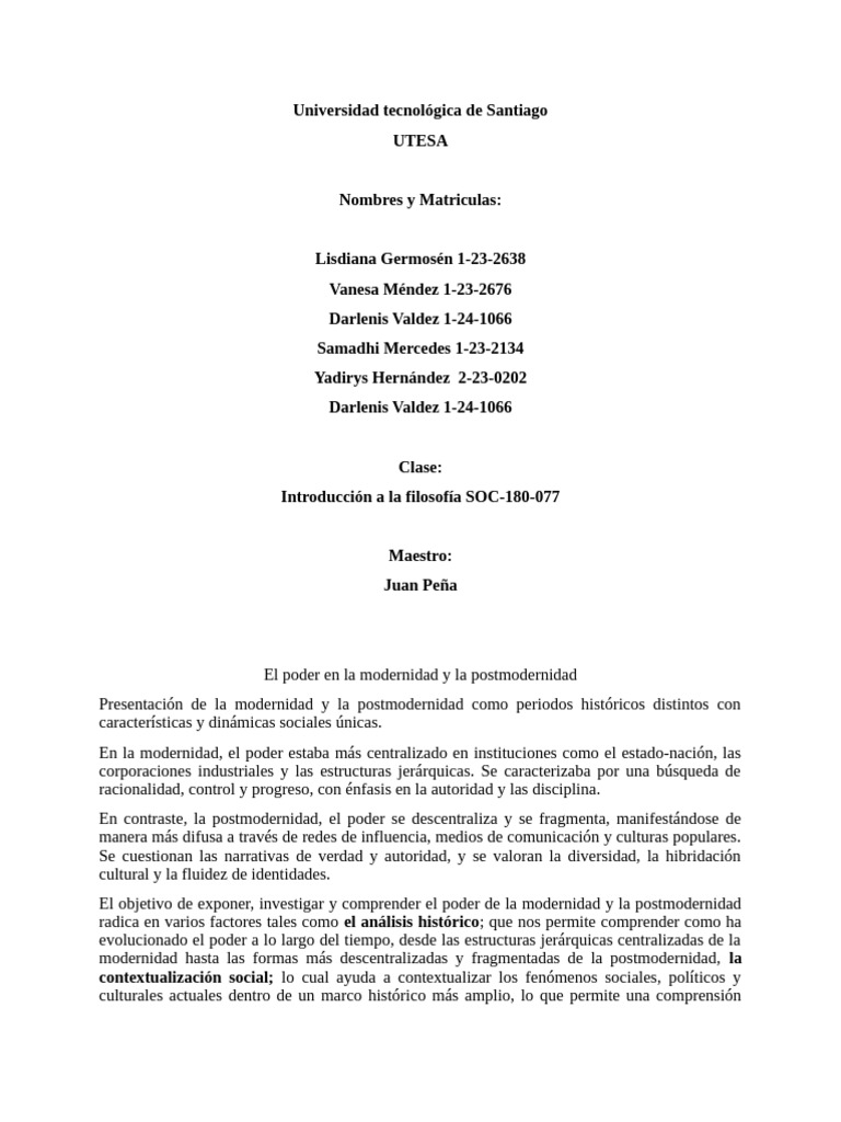Poder en Modernidad y Postmodernidad | PDF | Comunismo | Liberalismo