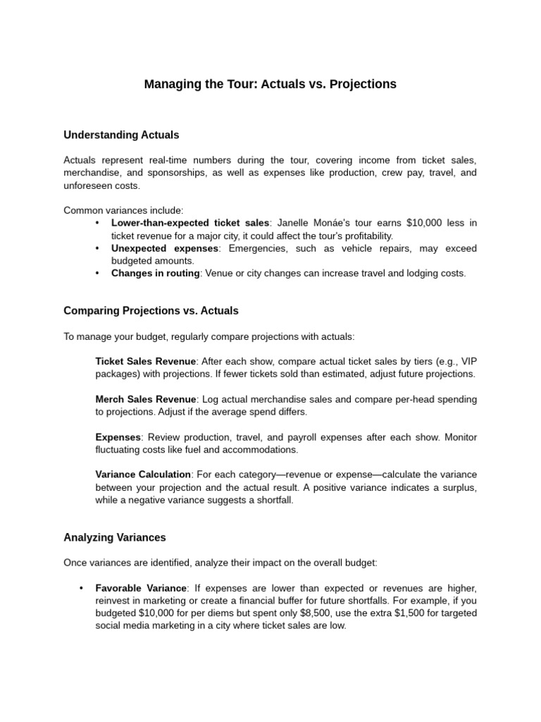 Actuals vs Projections | PDF | Budget | Expense