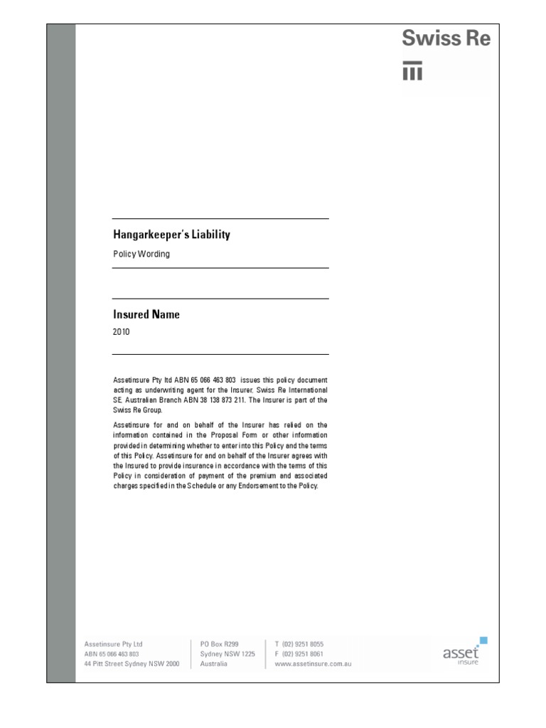 Hangarkeeper’s Liability Insurance Policy | PDF | Liability Insurance ...