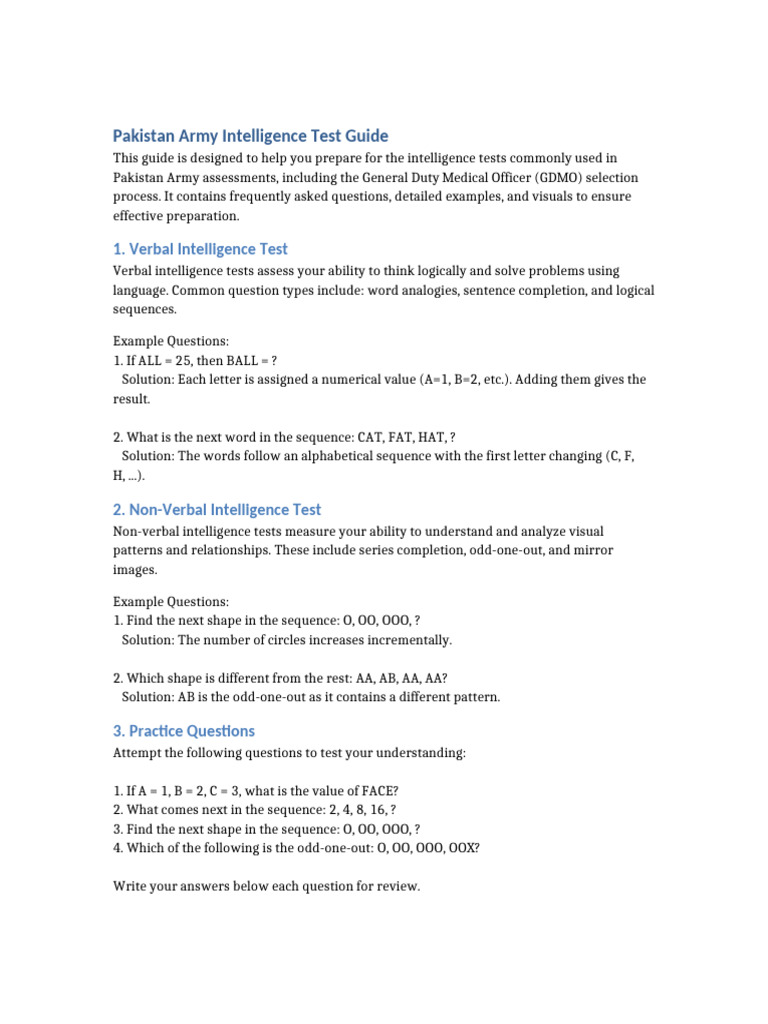 Pakistan Army Intelligence Test Guide Final | PDF | Intelligence ...