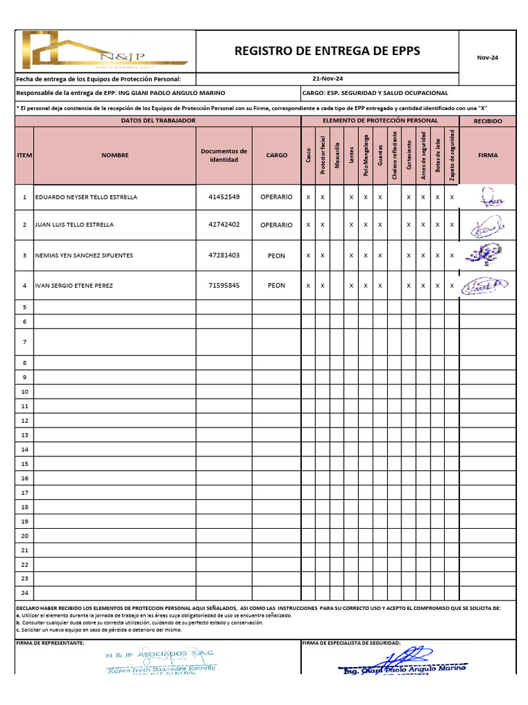 Registro de Entrega de Epps N&JP | PDF