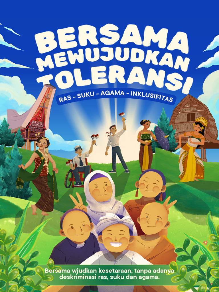Poster Toleransi Keragaman Indonesia Ilustratif Biru dan Hijau | PDF