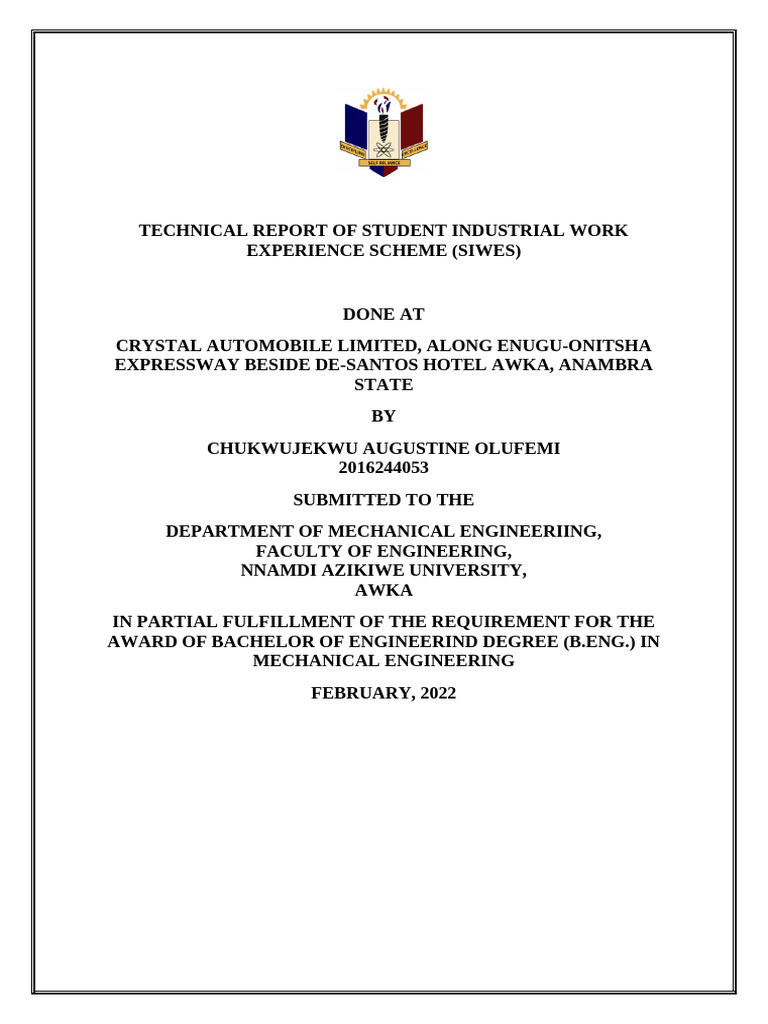 Technical Report of Student Industrial Work Experience Schem1 | PDF