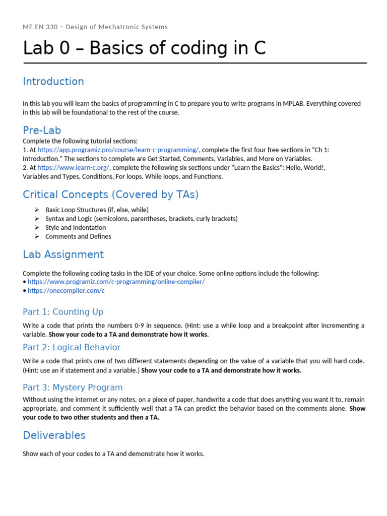 Lab0 Programming in C V3 | PDF