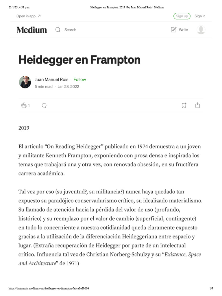 Heidegger en Frampton. 2019 - by Juan Manuel Rois - Medium | PDF | marxismo | Martin Heidegger