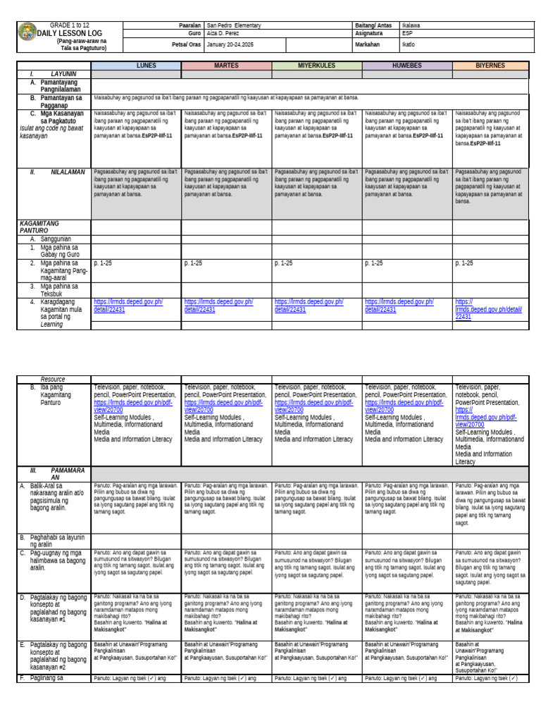 dll-esp-week 6 Q3 JANUARY 20-24,2025 | PDF