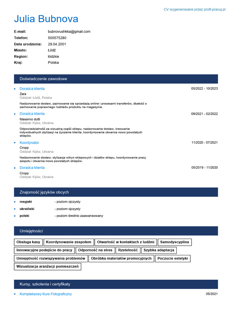 CV Julia Bubnova | PDF