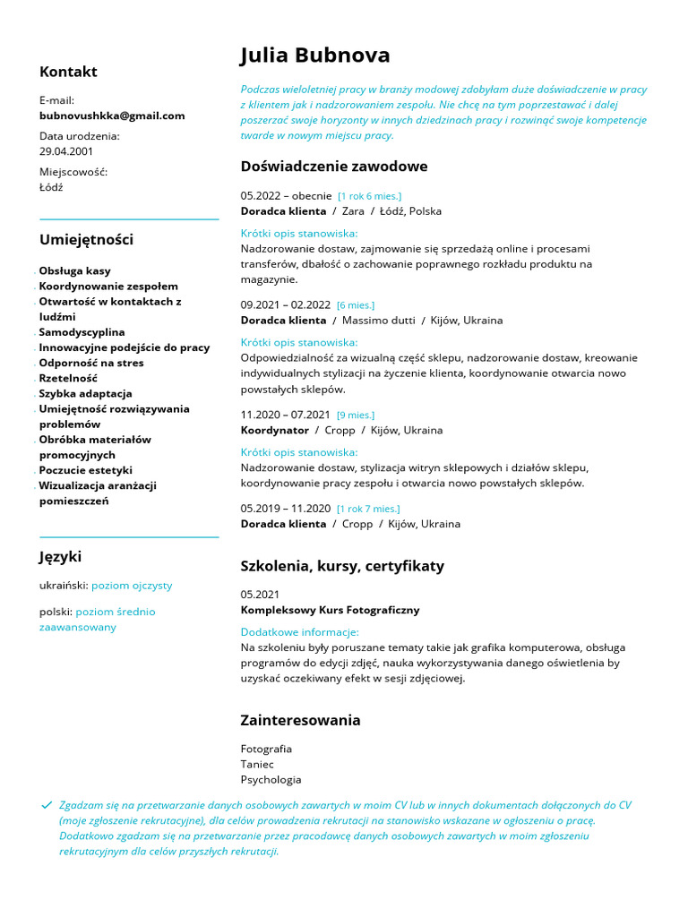 Julia Bubnova: Kontakt | PDF