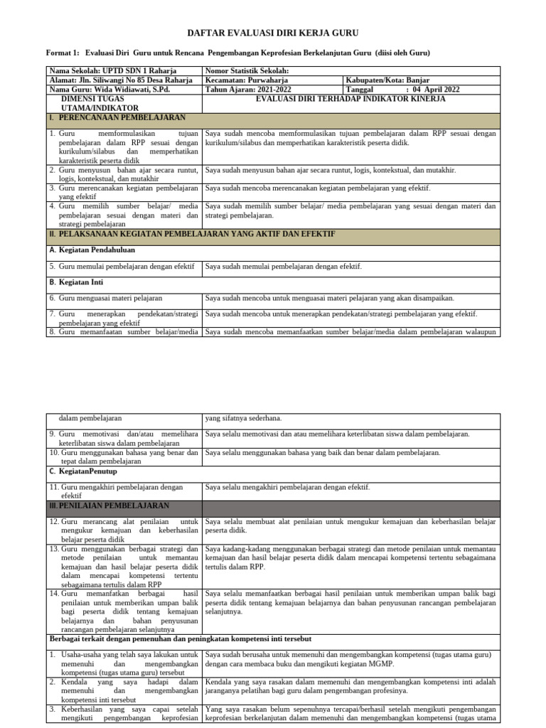 Evadir Perangkat Pembelajaran Wida Widiawati 2021-2022 Semester Ii PDF | PDF