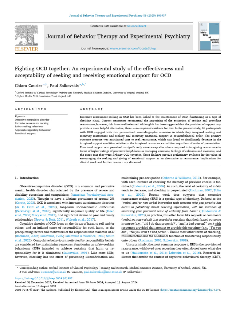 Emotional Support vs. Reassurance in OCD | PDF | Obsessive–Compulsive ...