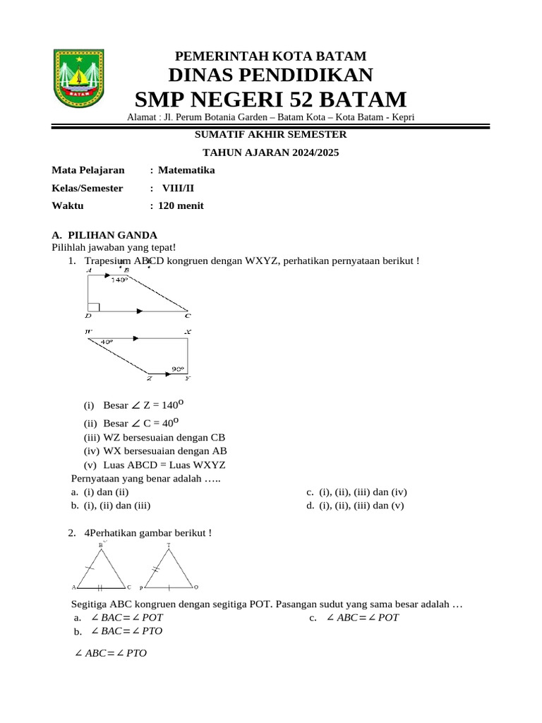 Soal Sas MTK 9 Ganjil 2024 | PDF