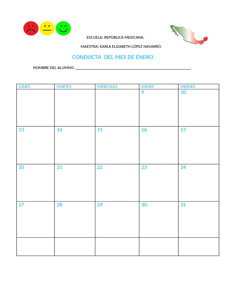 Registro de Conducta Calendario T.M | PDF