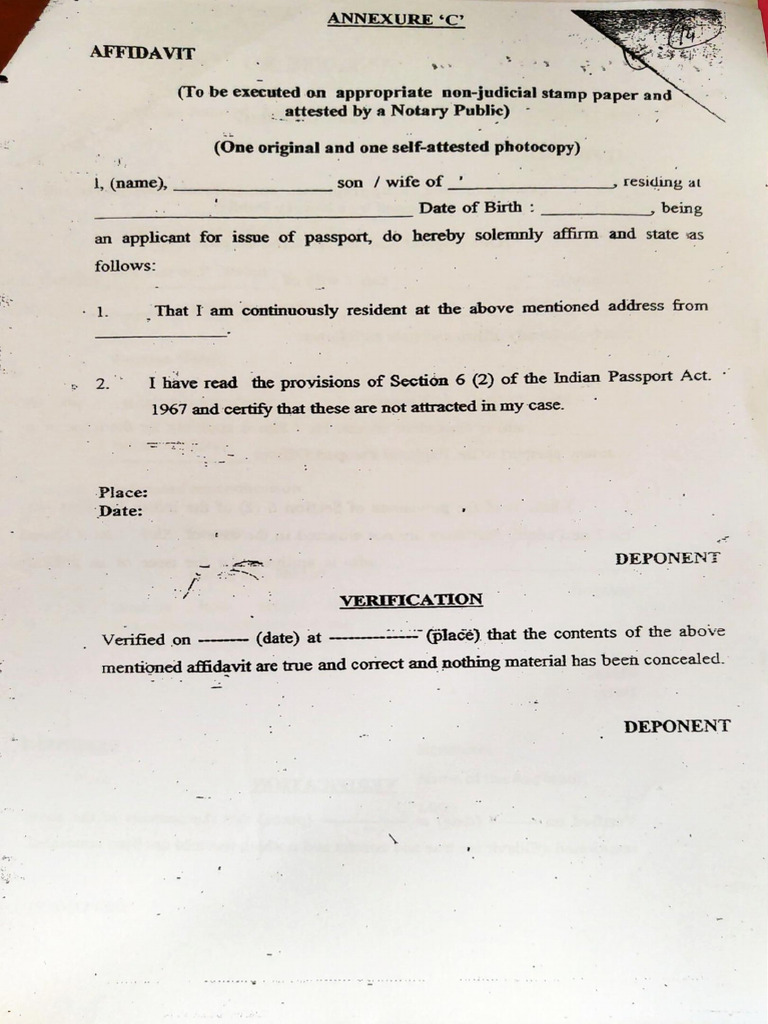Annexure C Affidavit For Passport 20200806155931 | PDF