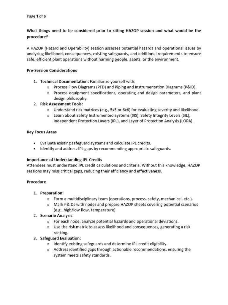 HAZOP Session Preparation Guide | PDF | Risk | Safety