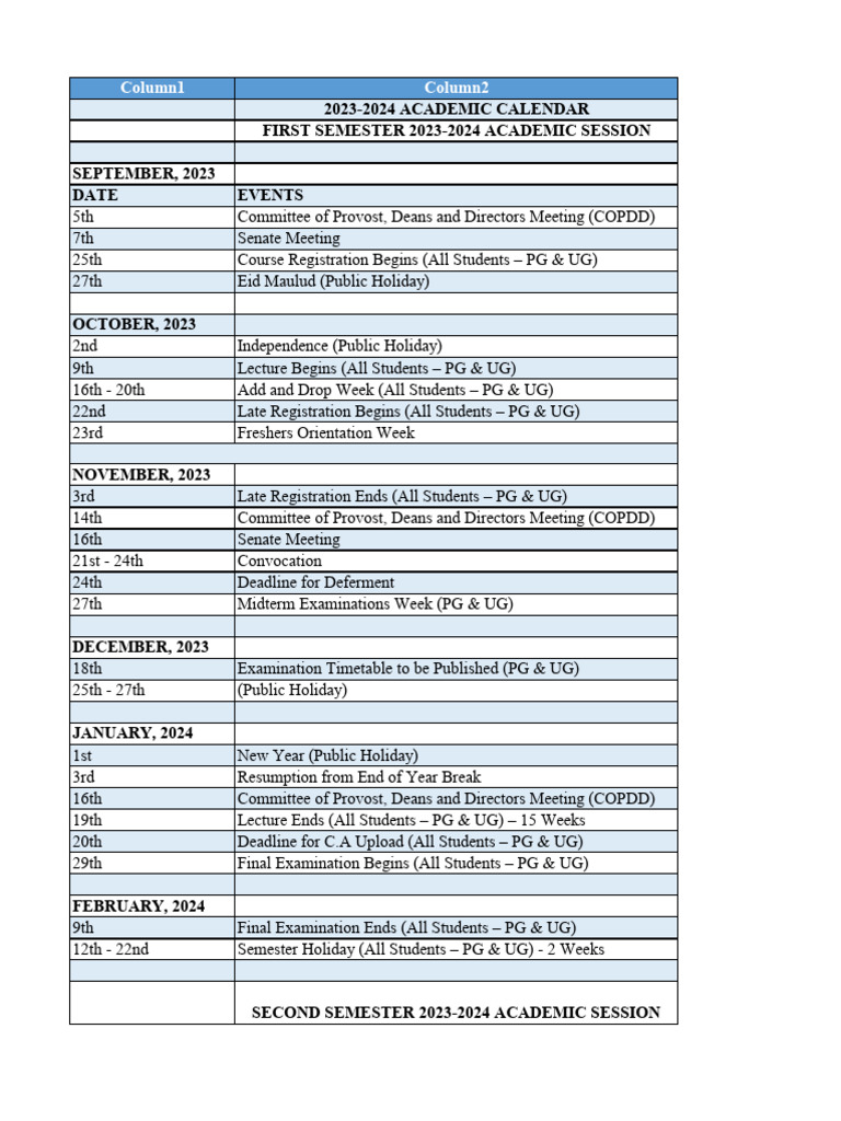 2023-2024 Academic Calendar Overview | PDF | Academic Term