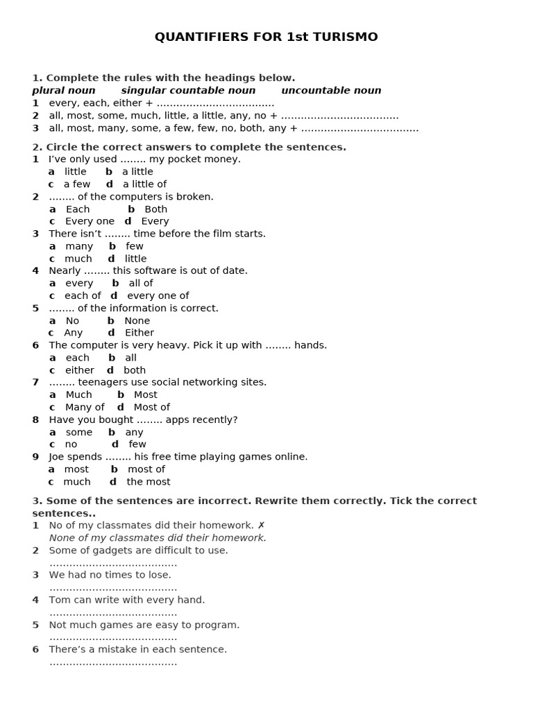 Quantifiers 2 Pdf Noun Plural