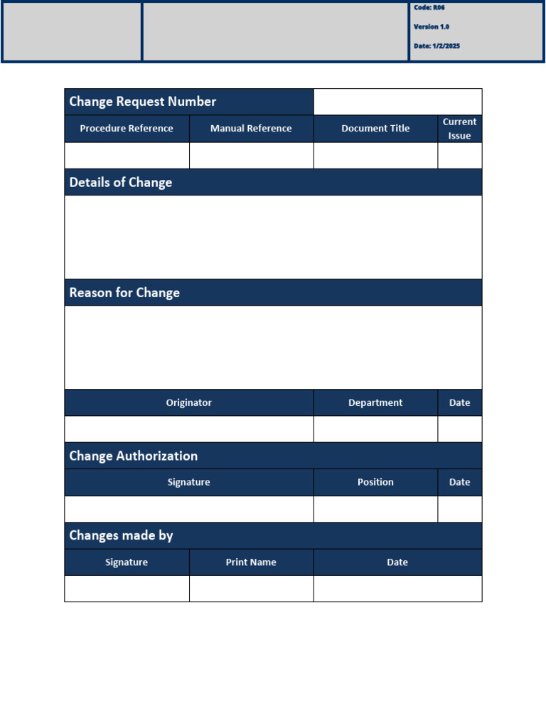 R06 Form Change Request Template | PDF
