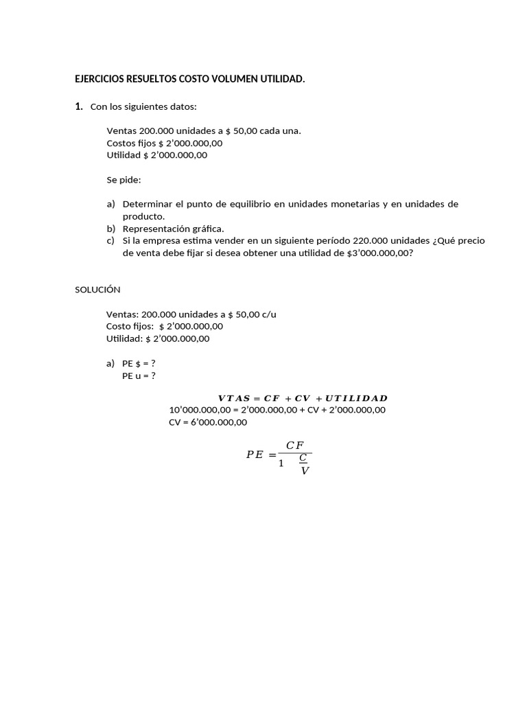 Ejercicios Resueltos Costo Volumen Utilidad | PDF | Negocios económicos | Ciencias económicas