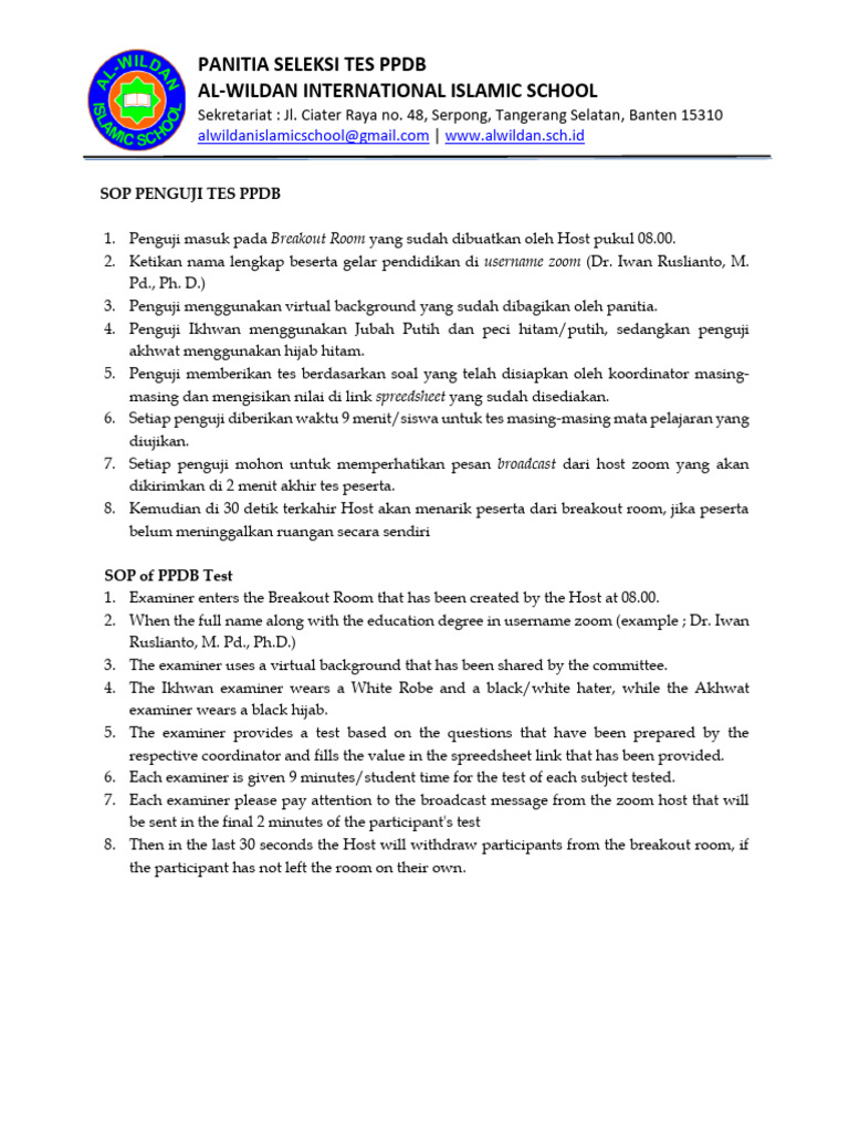 SOP PENGUJI (SOP of PPDB Test) | PDF
