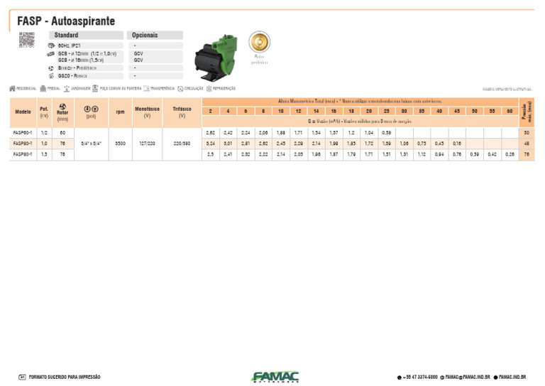 Tabela Hidraulica Famac FASP | PDF