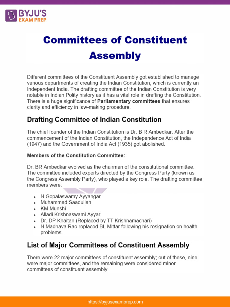 Committees of Constituent Assembly Upsc Notes 86 | PDF | South Asia ...
