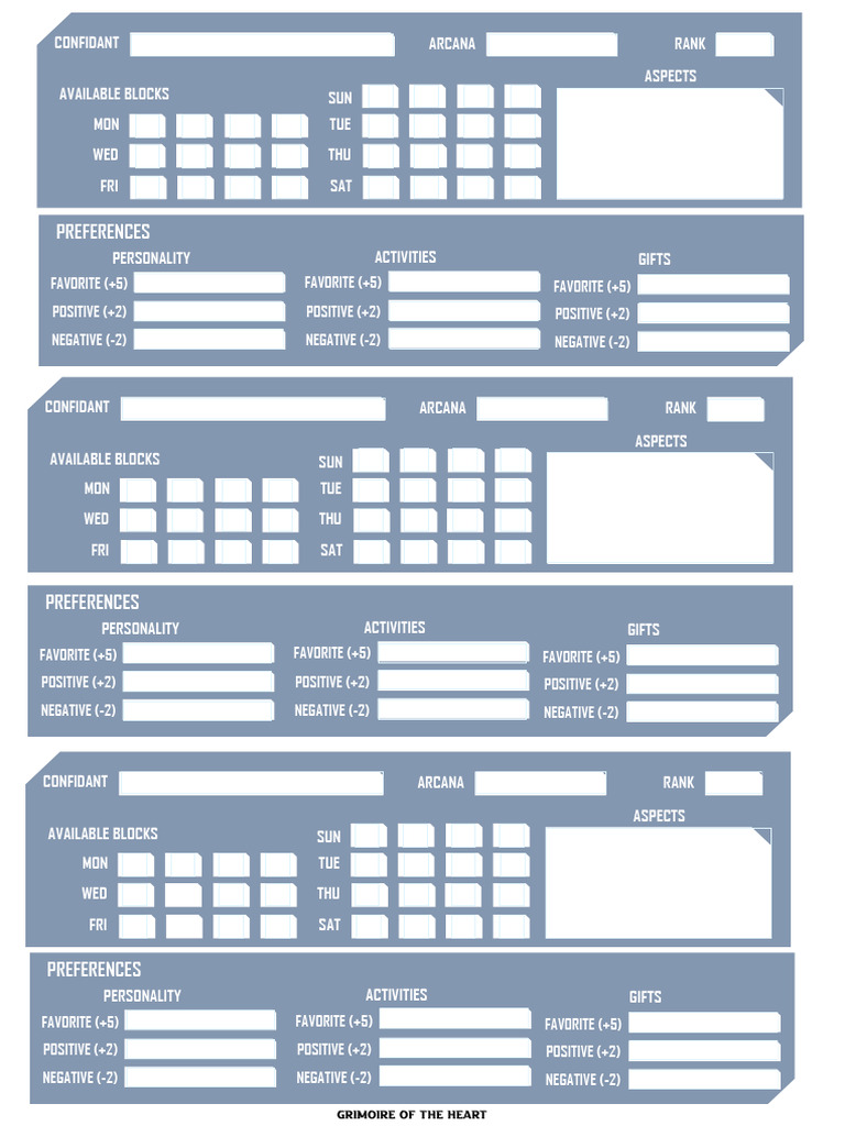 Character Preferences Guide | PDF