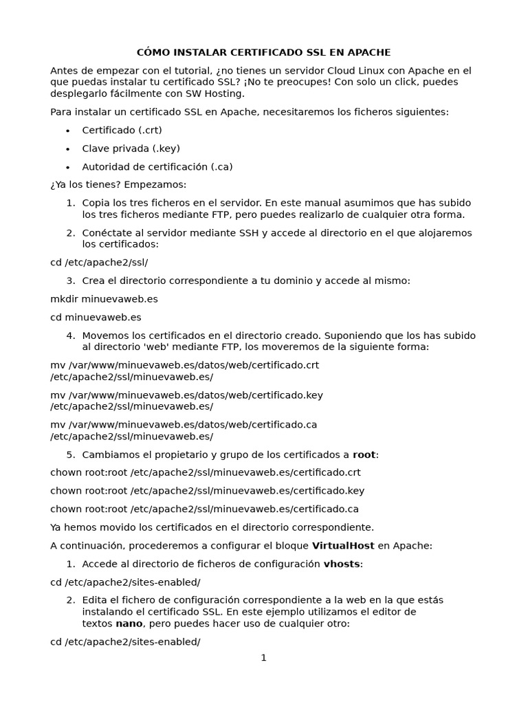 Cómo Instalar Certificado SSL en Apache | PDF | Transport Layer Security | Servidor HTTP Apache