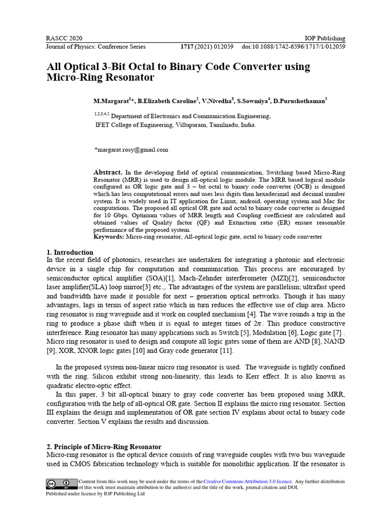 All Optical 3-Bit Octal to Binary Code Converter using Micro-Ring ...