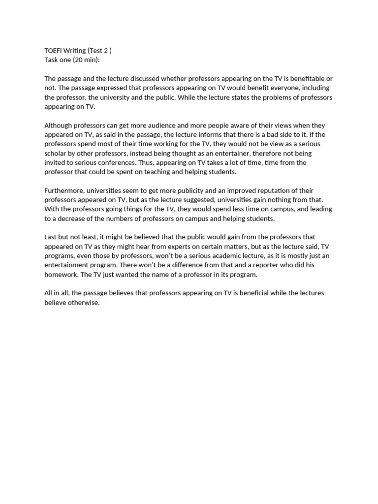 TOEFl Writing | PDF | Lecture | Professor