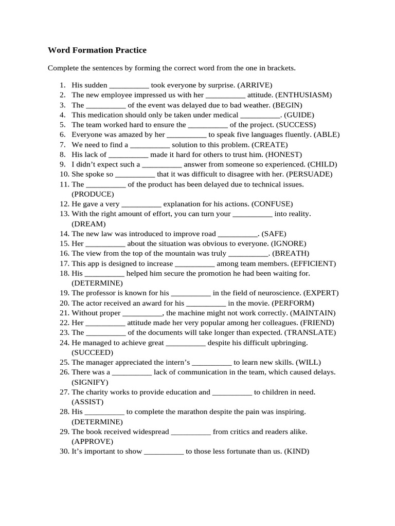 Word Formation Practice FCE | PDF | Human Communication | Cognition