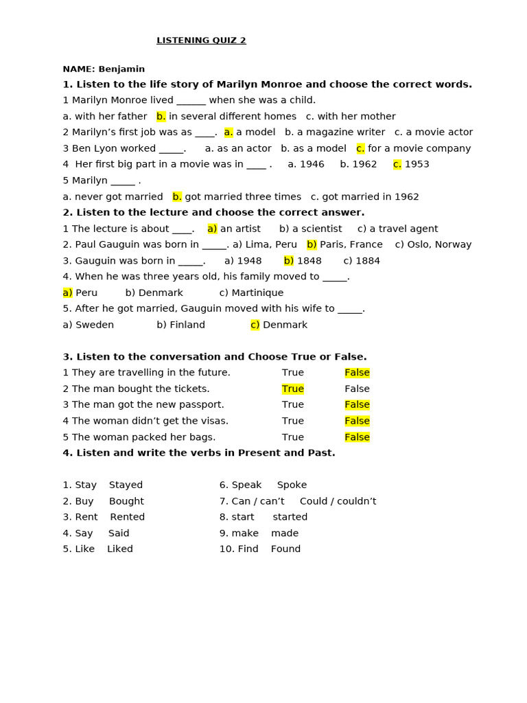 Listening Quiz 2 | PDF