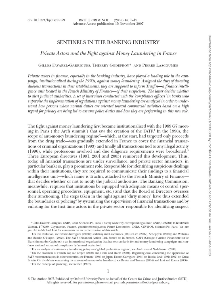 FAVAREL-GARRIGUES, Gilles. Sentinels in The Banking Industry | PDF ...