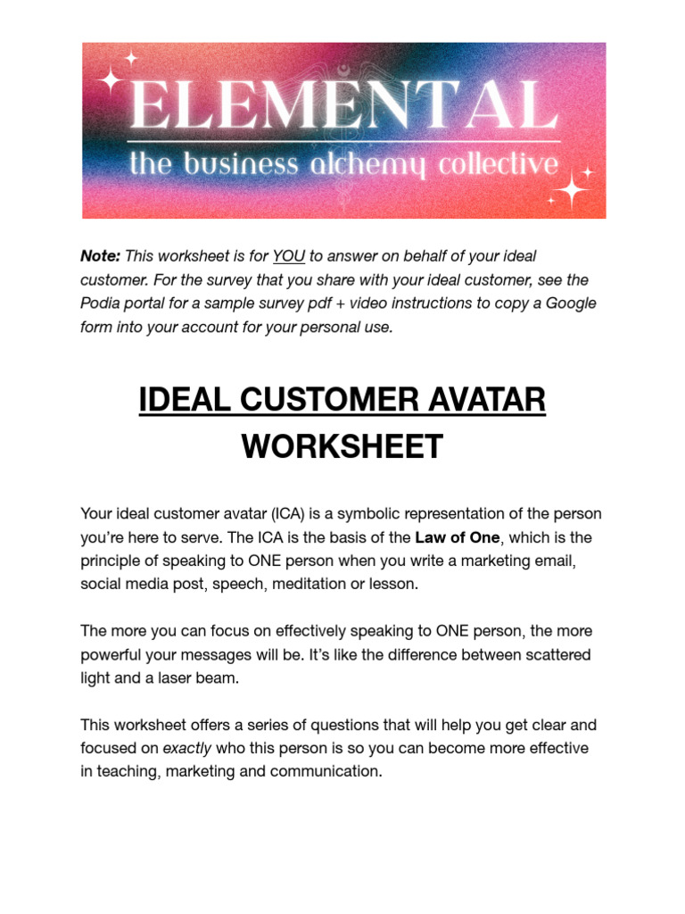 Ideal Customer Avatar Worksheet | PDF | Imagination