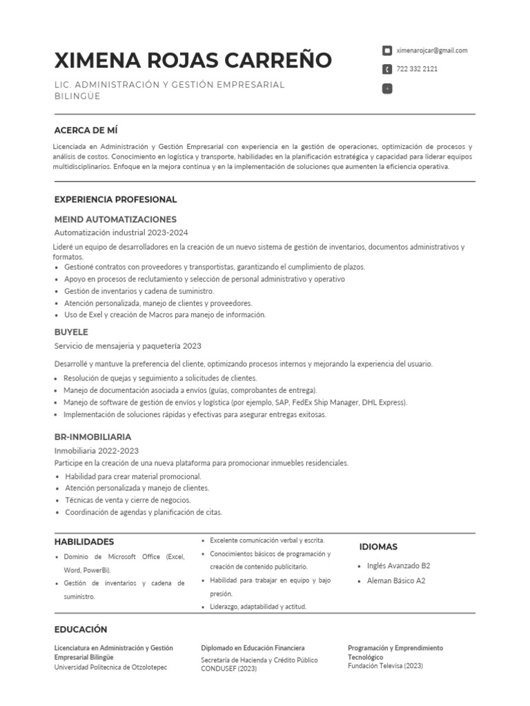 Currículum Ximena Rojas Carreño PDF | PDF | Logística | Informática