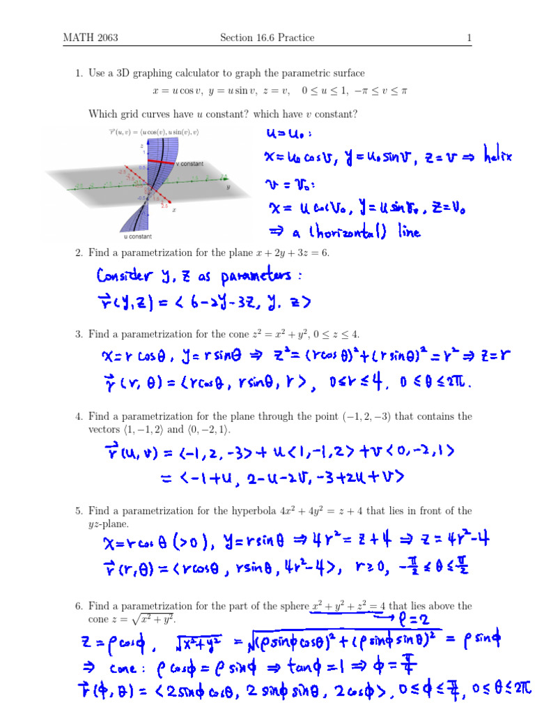 Parametric Surface Practice Problems | PDF