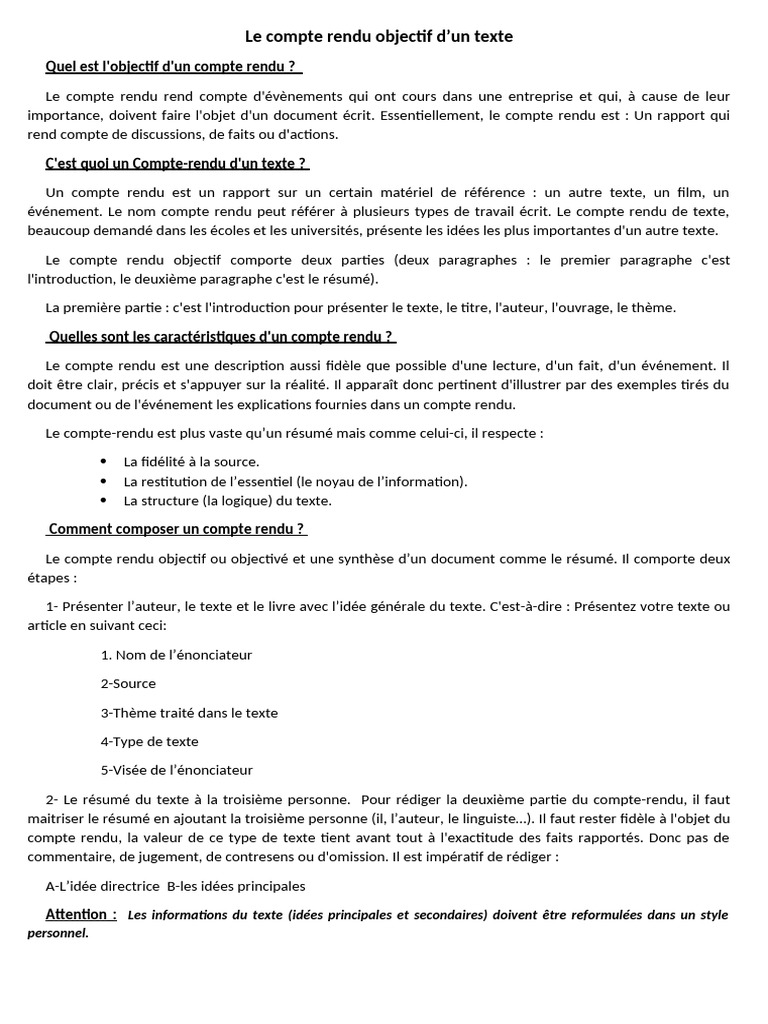 Compte Rendu Objectif d'un Texte | PDF