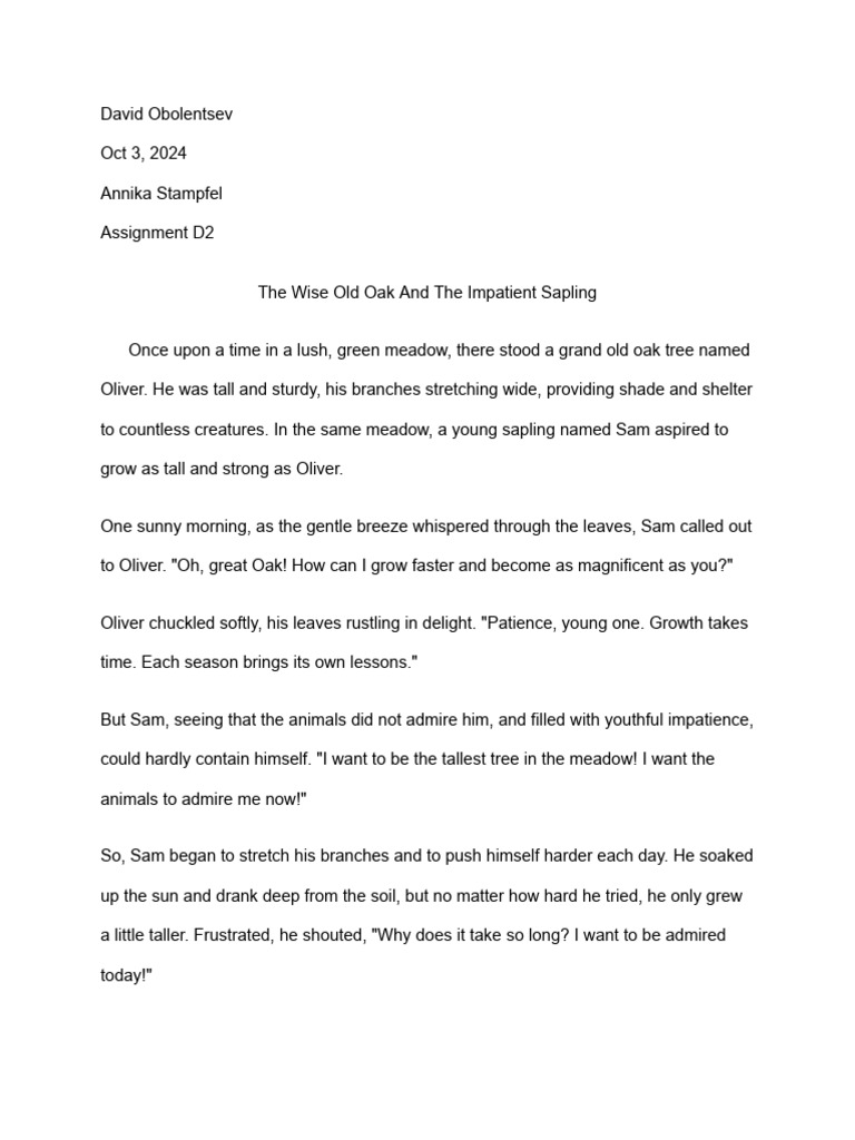 The Wise Old Oak and The Impatient Sapling Revision | PDF | Trees