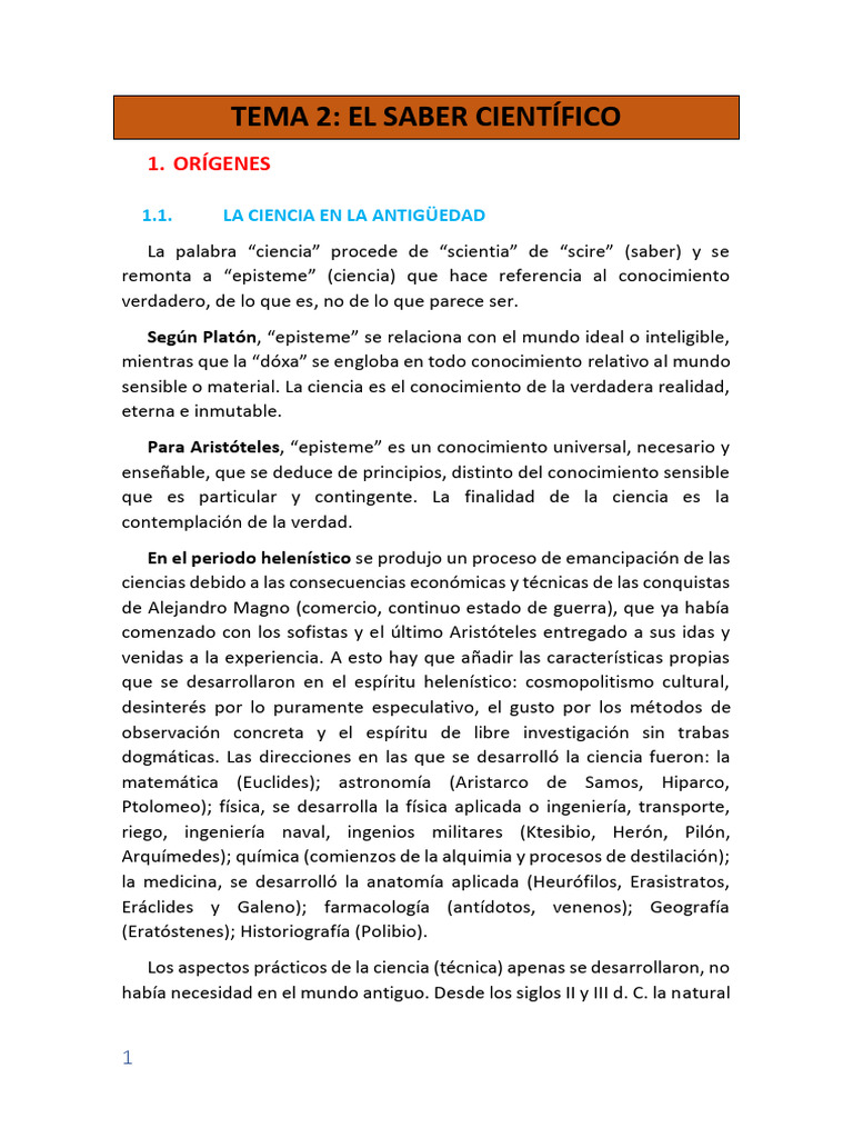 Tema2 - El Saber Cientã Fico | PDF | Teoría | Science