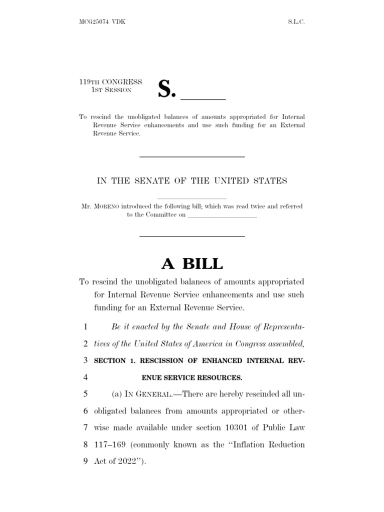 Rescind IRS Funds for External Revenue Service | PDF