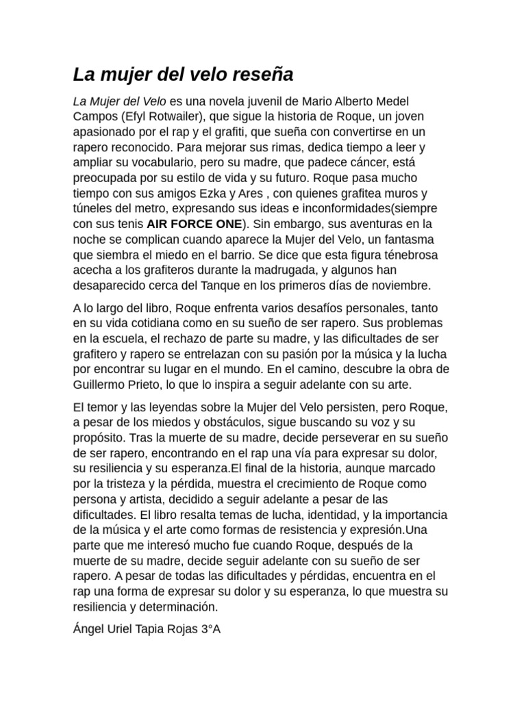 La Mujer Del Velo Es Una Novela Juvenil de Mario Alberto Medel Campos | PDF